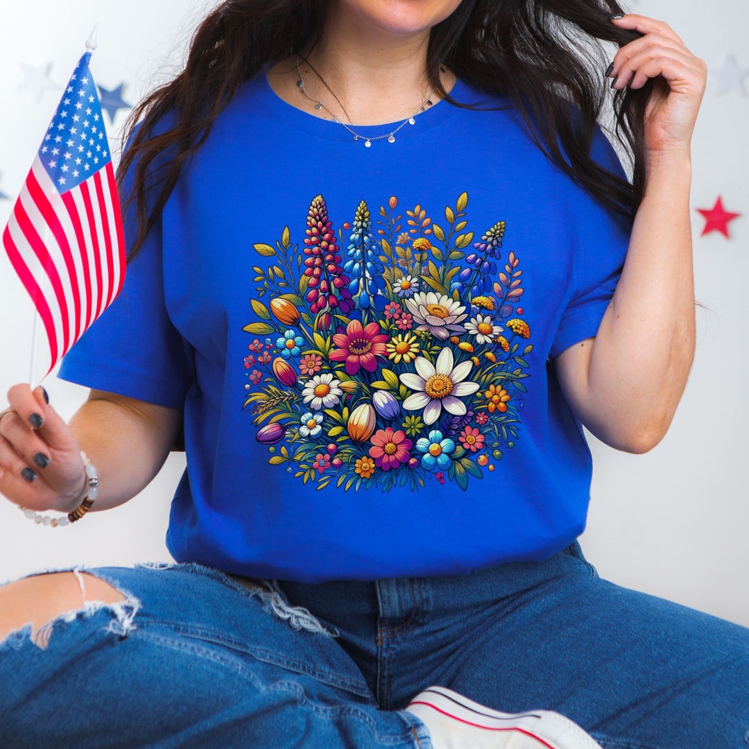 Wildflower Spring Design Shirt Floral Print Tee Nature Inspired Casual ...