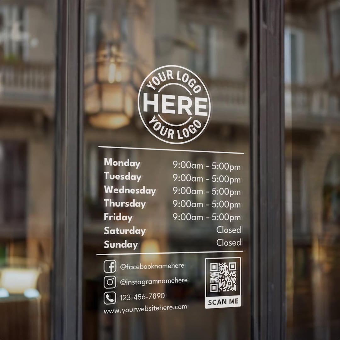 Custom Store Hours Decal Business Door Sign for Hours of Operation Open ...