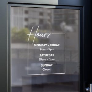 Custom Store Hours Decal - Business Door Sign for Hours of Operation ...
