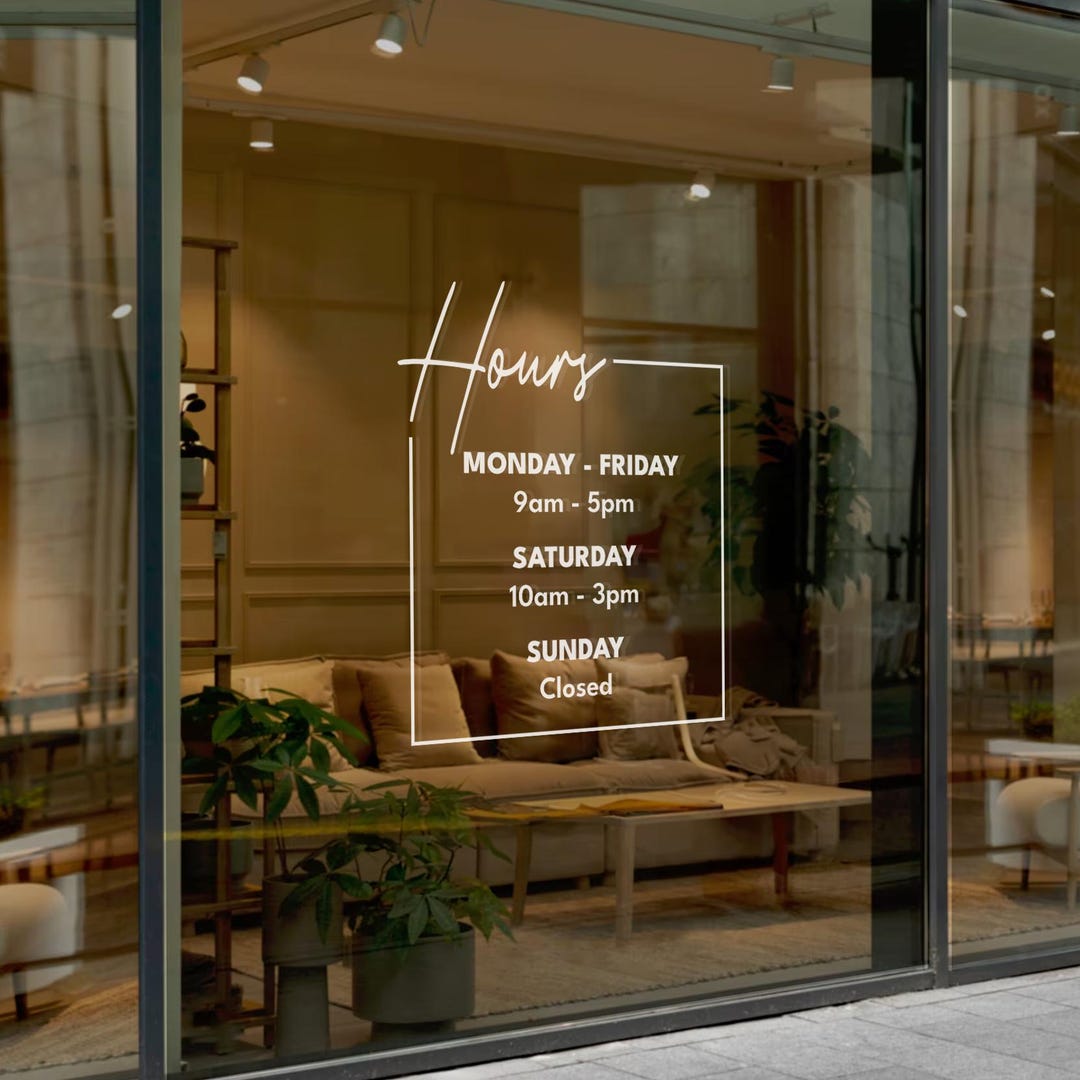Custom Store Hours Decal - Business Door Sign for Hours of Operation ...