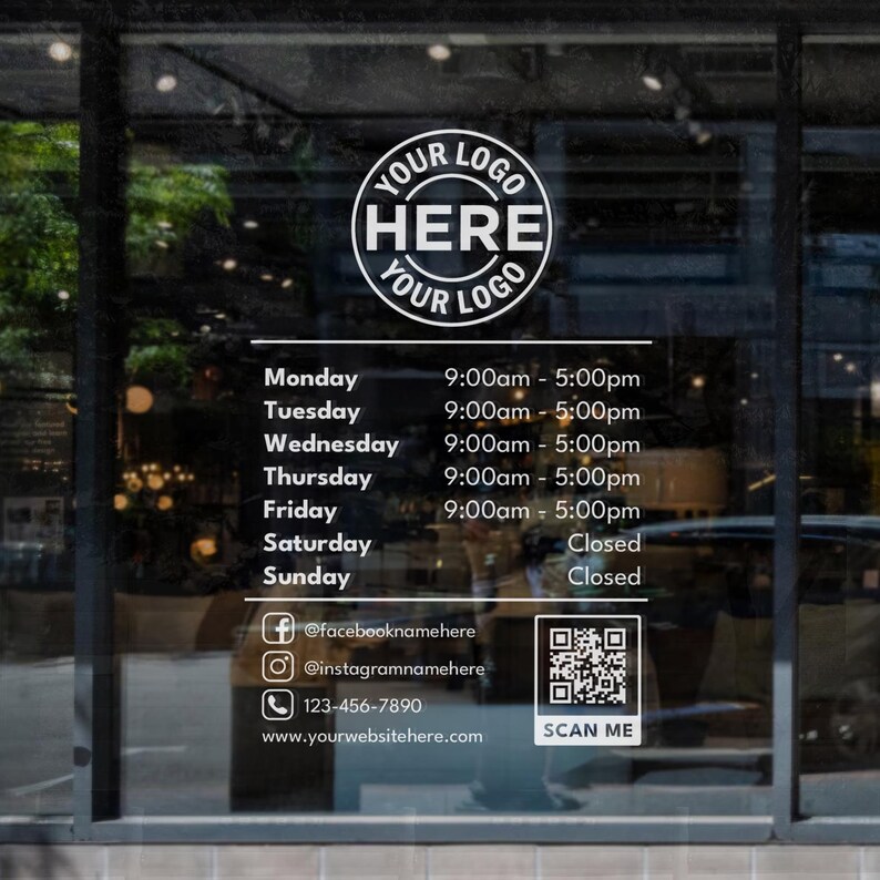 Custom Store Hours Decal Business Door Sign for Hours of Operation Open ...