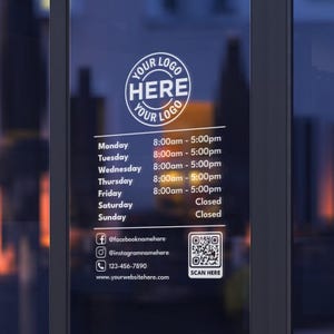 Custom Store Hours Decal: Business Window Sign With Logo & QR Code - Etsy