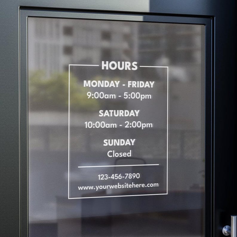 Custom Store Hours Window Decal: Business Opening Sign - Etsy