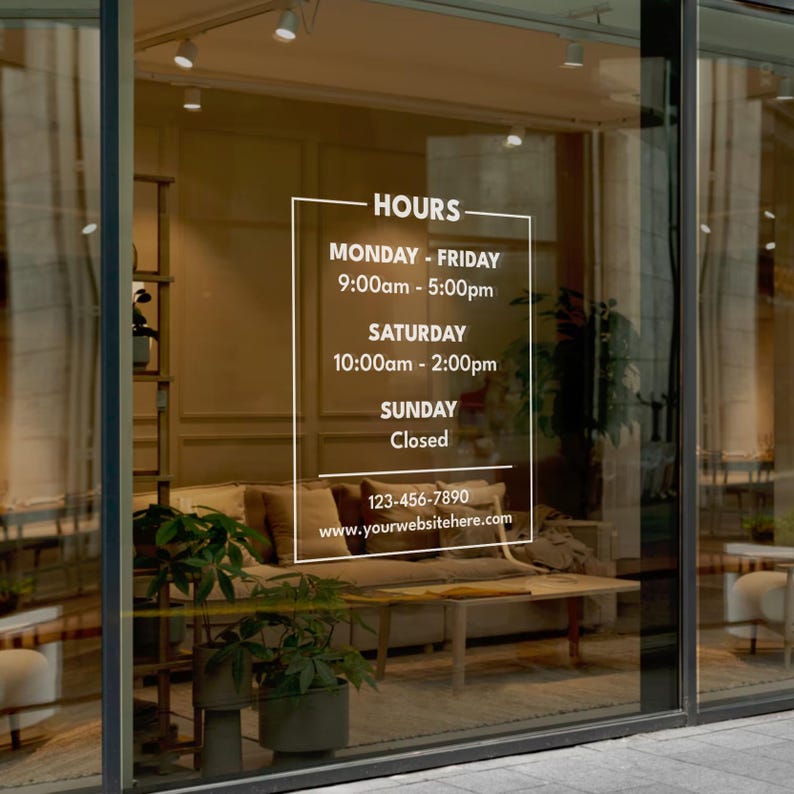 Custom Store Hours Window Decal: Business Opening Sign - Etsy