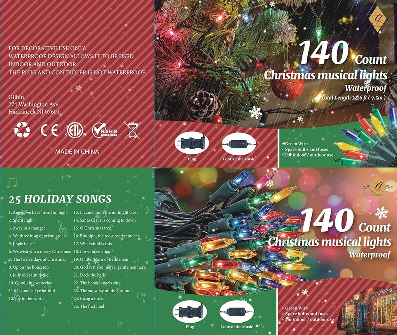 Musical Christmas Lights: 25 Holiday Songs, Multi-color Bulbs - Etsy