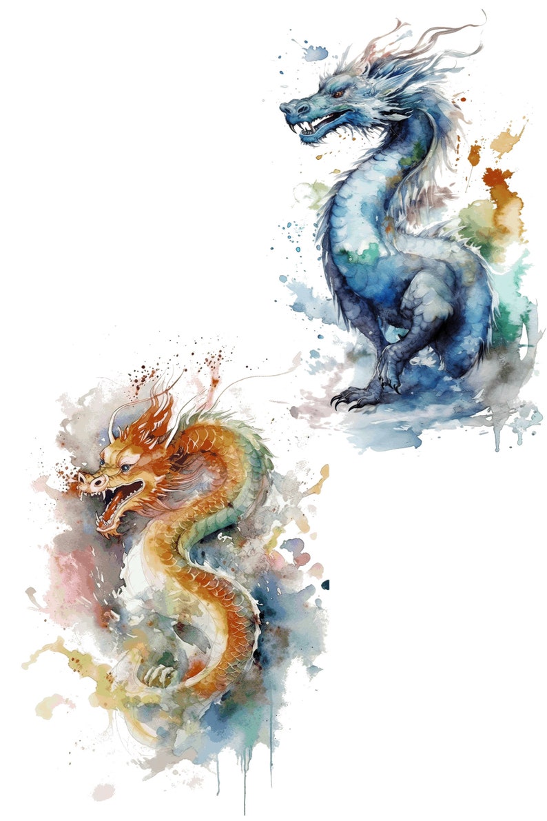14 Watercolor Eastern Dragon Inspired Sublimation/clip Art Designs ...