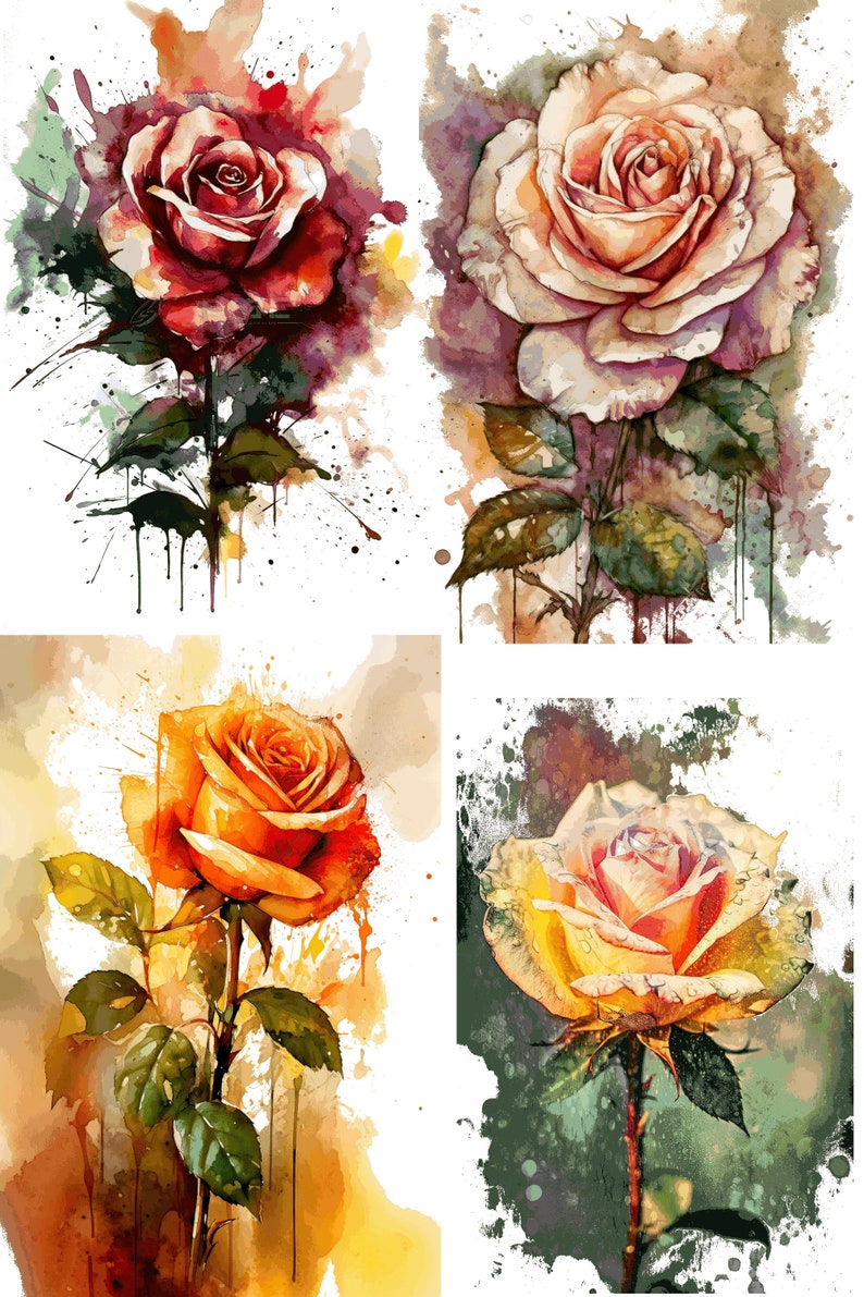 16 Downloadable Rose Inspired Watercolor Designs - Etsy