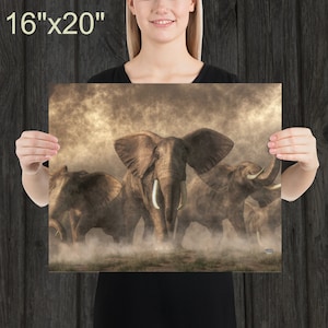 Elephants Stampede - Print - Charging Elephant Wall Art - Etsy