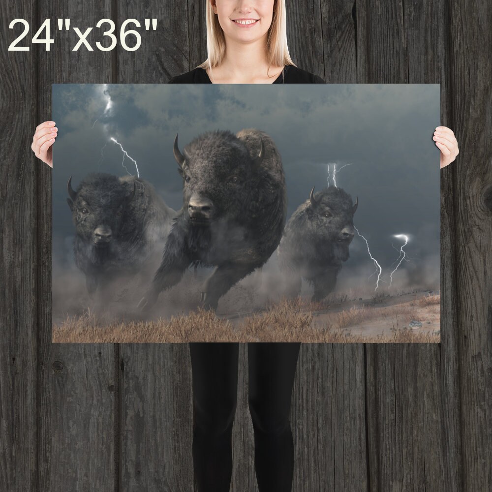 Buffalo Storm -- Wild West Bison Art Print - Etsy