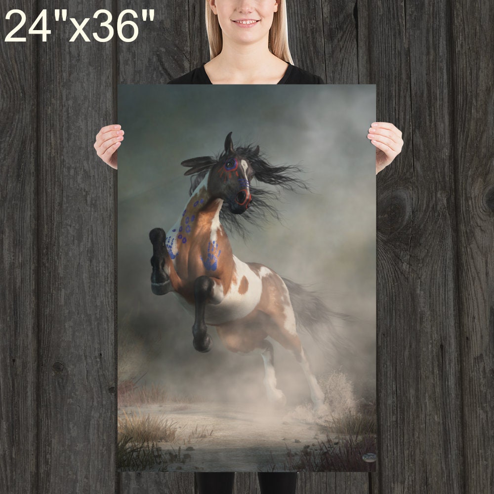 Pinto Warrior Horse in War Paint -- Print -- Wild West Native American ...