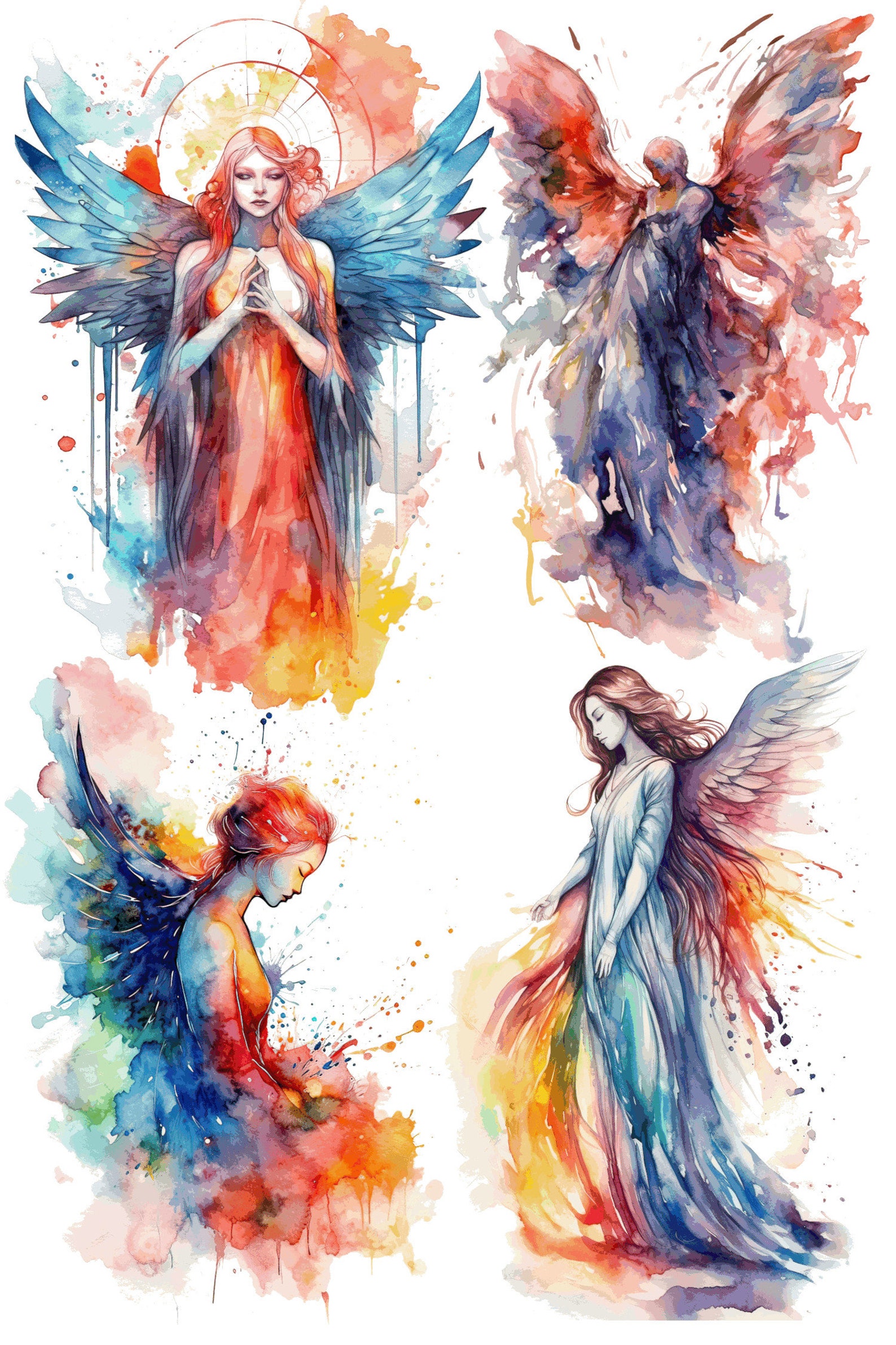 15 Watercolor Angel Inspired Sublimation Designs (transparent PNG ...
