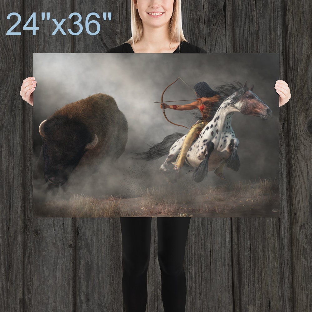 Buffalo Hunt - Print - Native American and Bison Themed Wall Art - Etsy