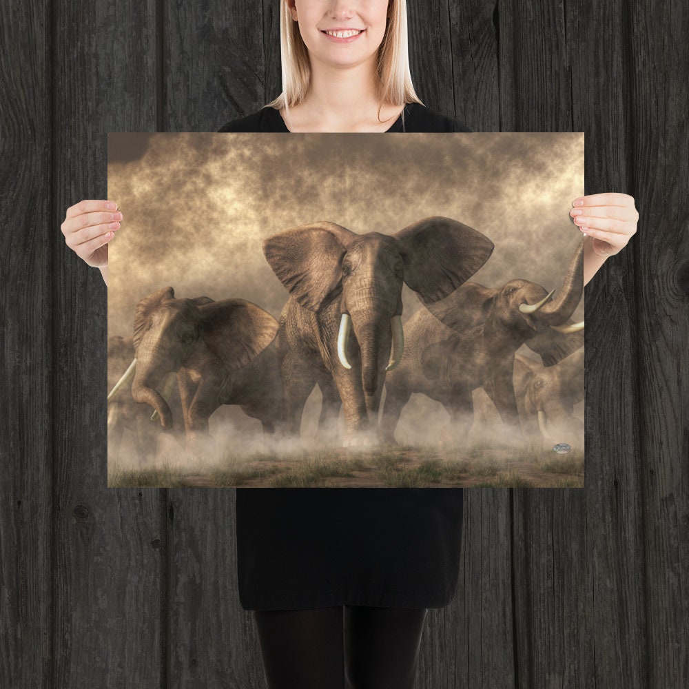 Elephants Stampede - Print - Charging Elephant Wall Art - Etsy
