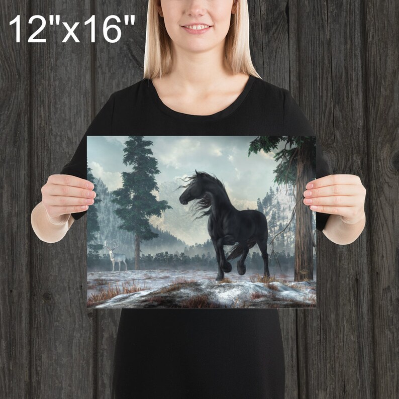 Black Horse, White Stag Print Horse Themed Wall Art - Etsy