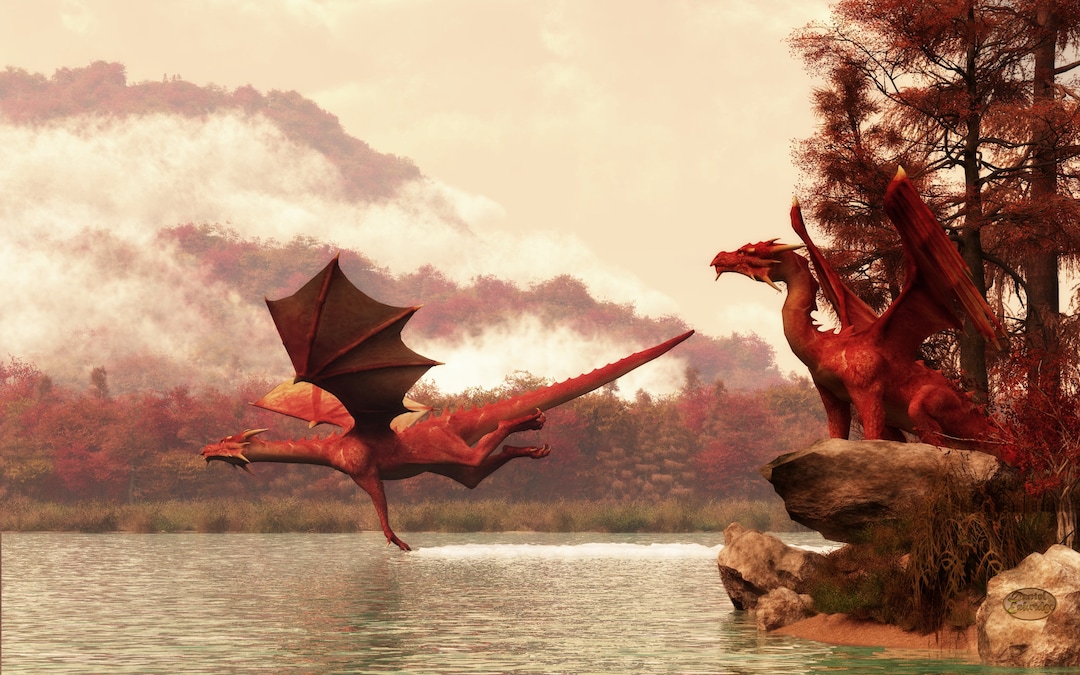 Autumn Dragons, Fantasy Themed Art Print - Etsy