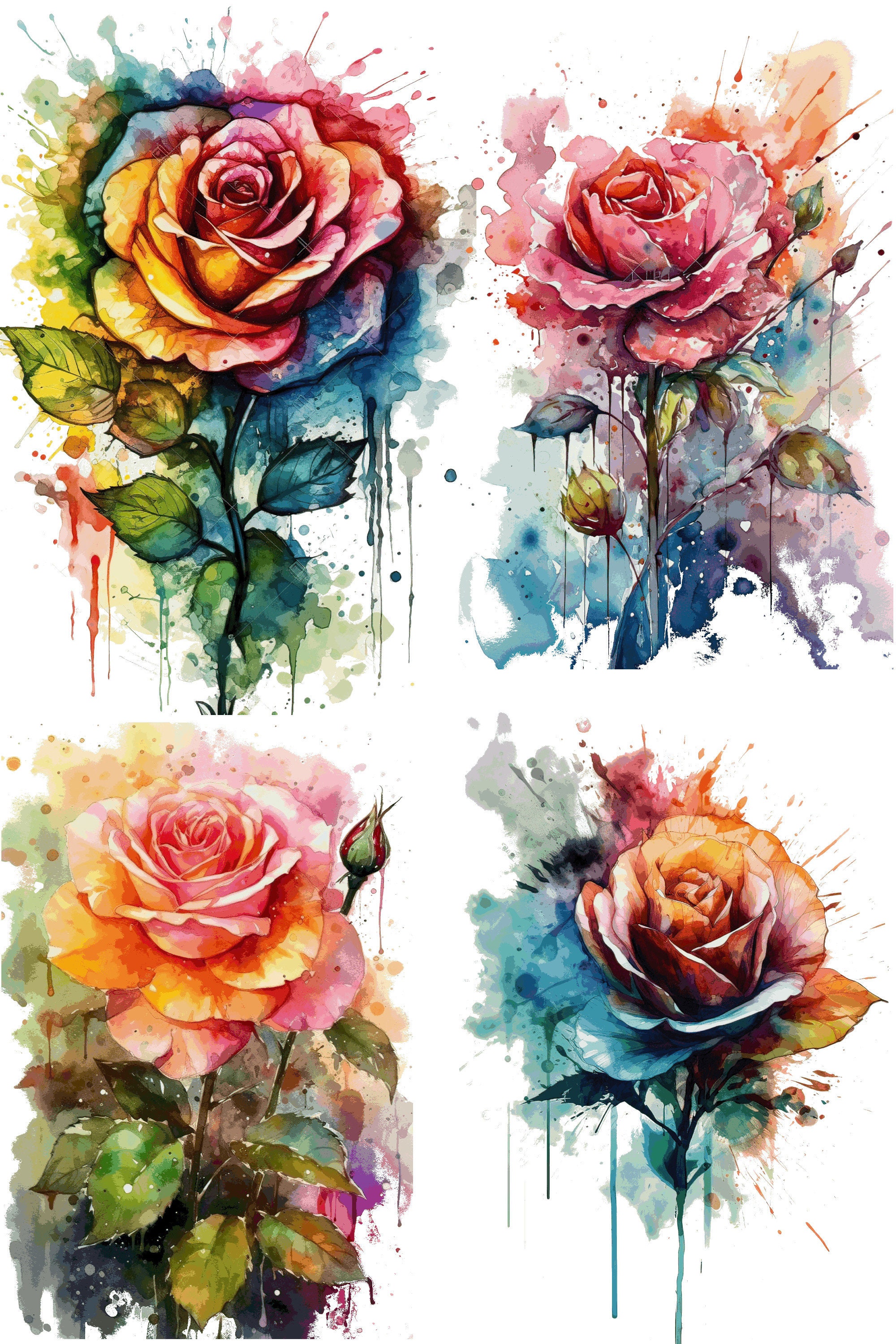 16 Downloadable Rose Inspired Watercolor Designs - Etsy