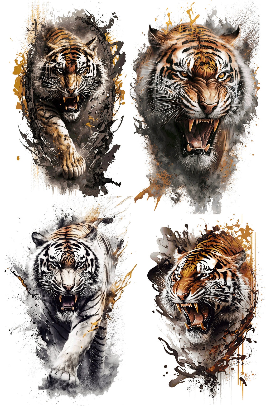 12 Angry Tiger Inspired Sublimation Designs (transparent PNG Downloads ...