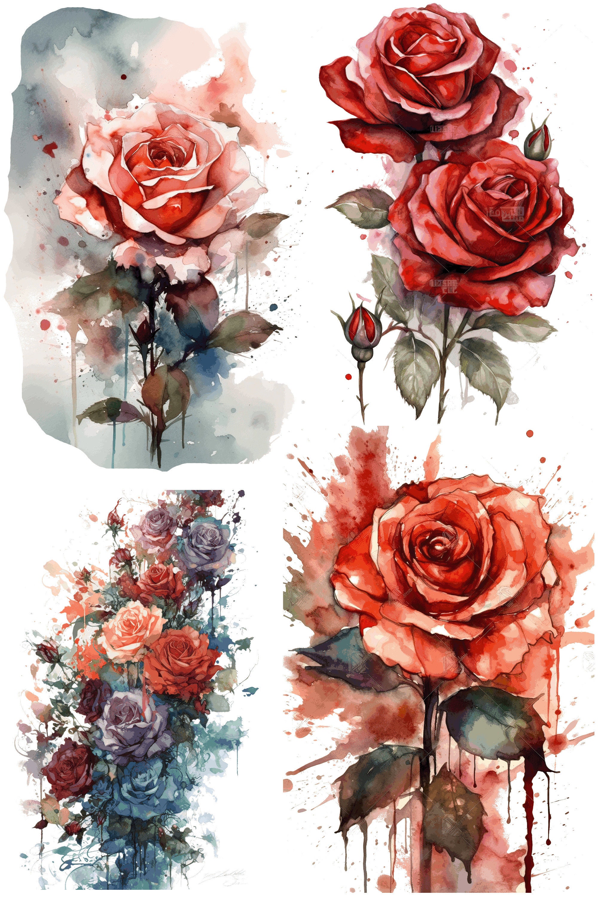 16 Downloadable Rose Inspired Watercolor Designs - Etsy