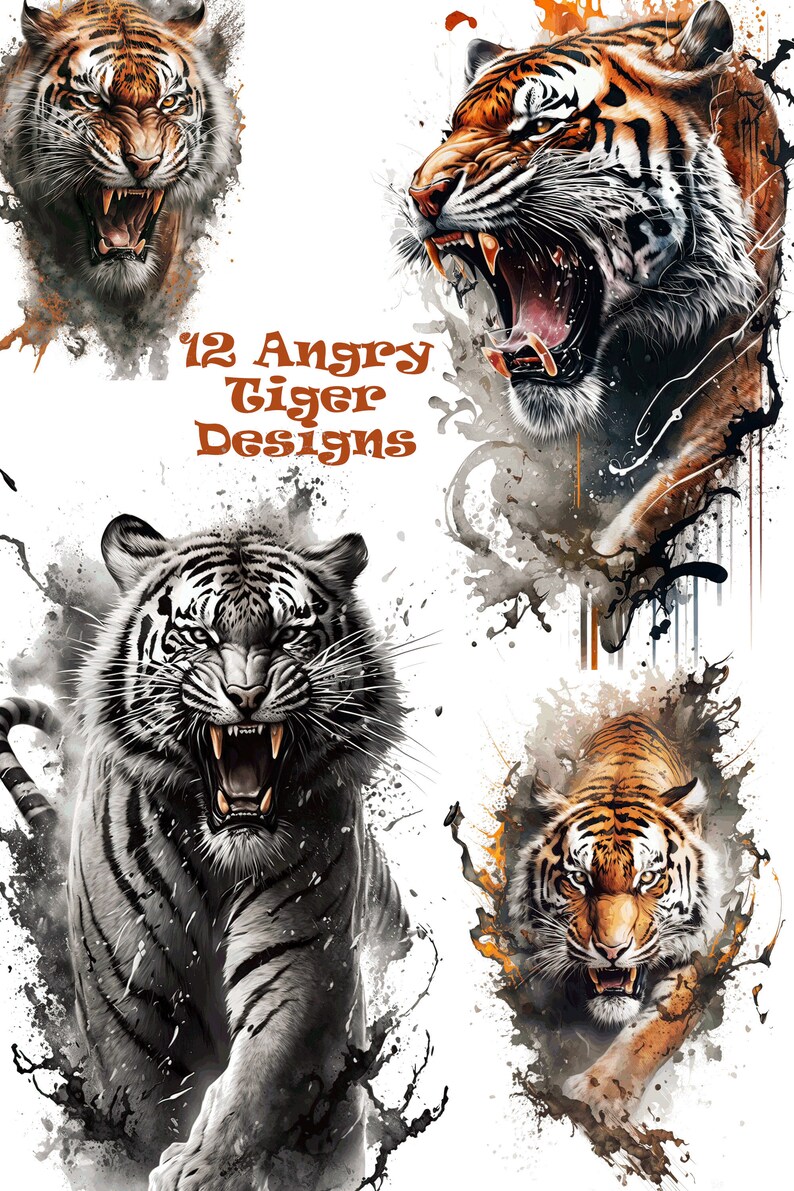 12 Angry Tiger Inspired Sublimation Designs transparent PNG Downloads ...