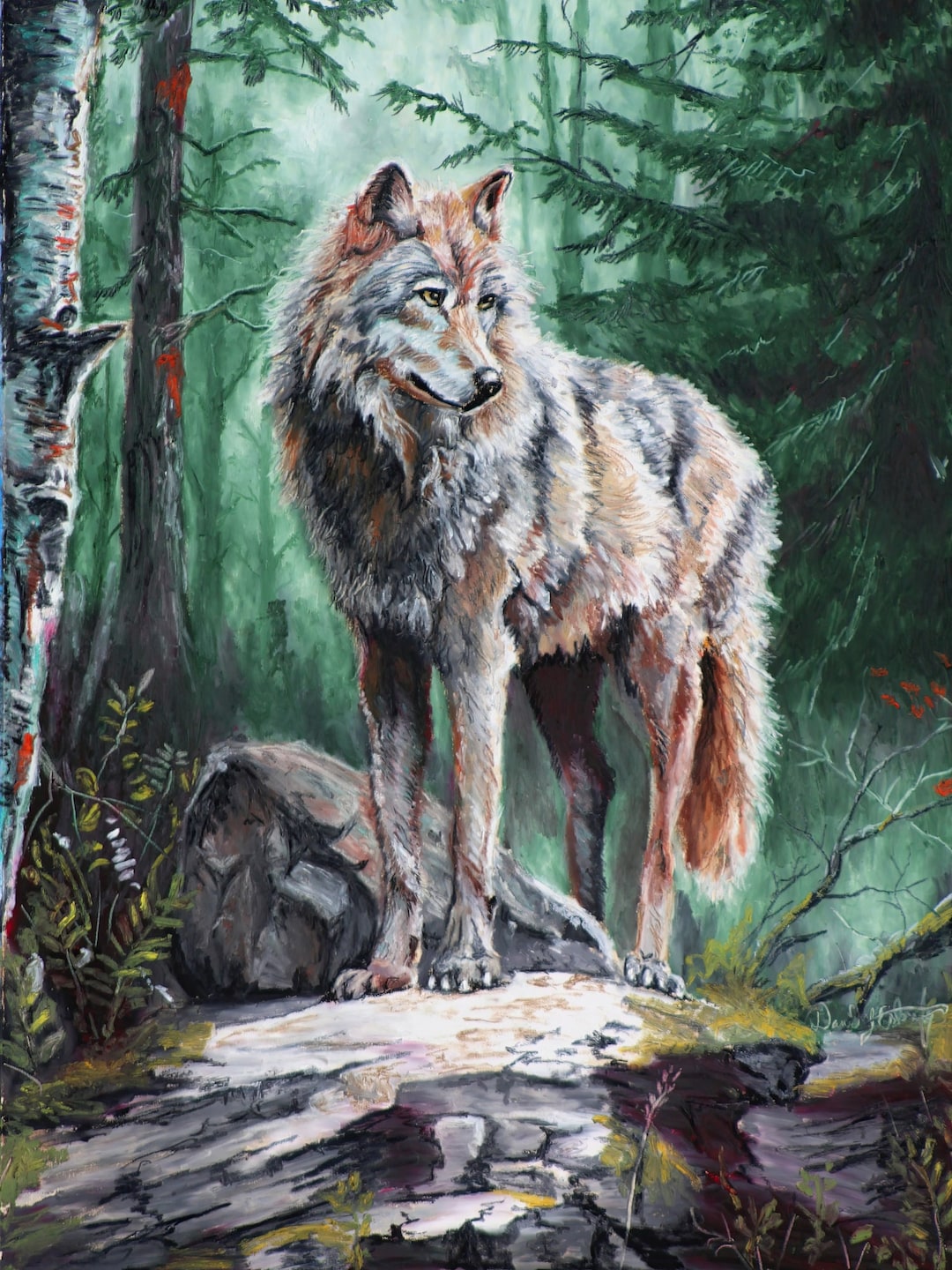 Wolf in a Forest - Print - Wildlife Art, Predator Poster, Animal Decor ...