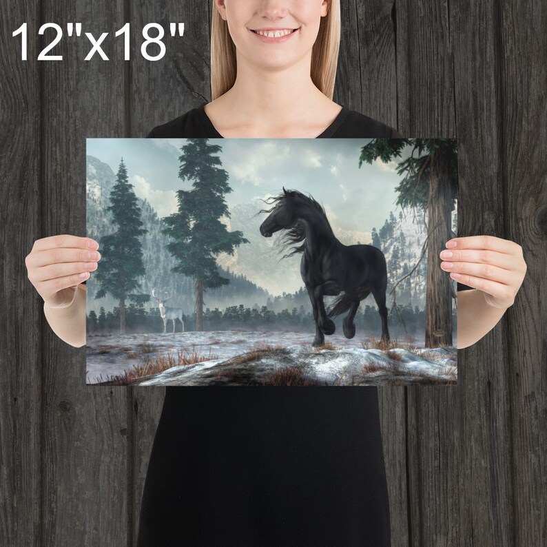 Black Horse, White Stag Print Horse Themed Wall Art - Etsy