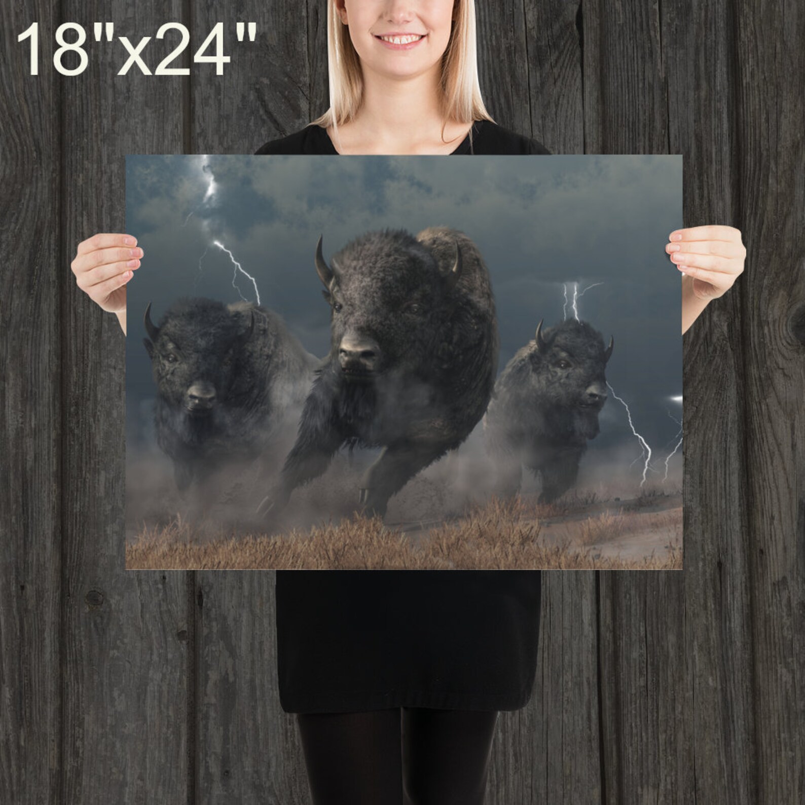 Buffalo Storm -- Wild West Bison Art Print - Etsy