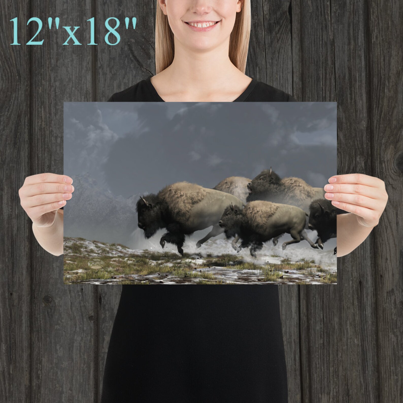 Bison Stampede Buffalo Themed Art Print - Etsy