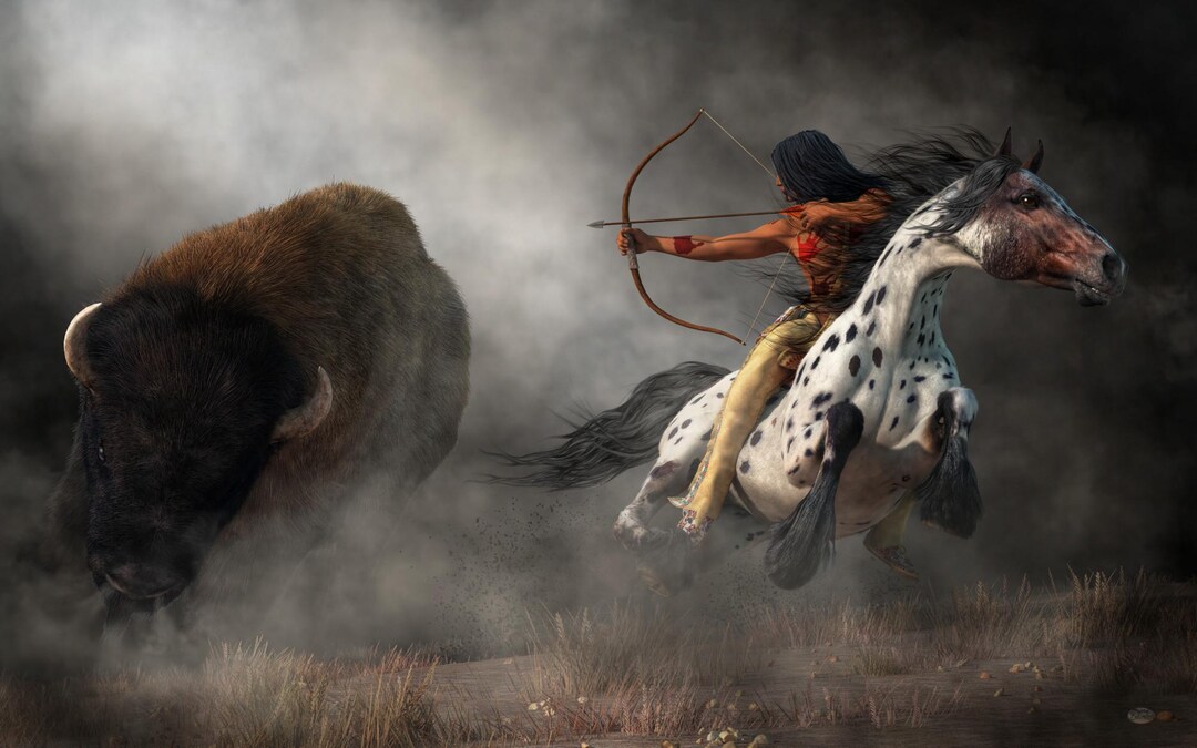 Buffalo Hunt - Print - Native American and Bison Themed Wall Art - Etsy