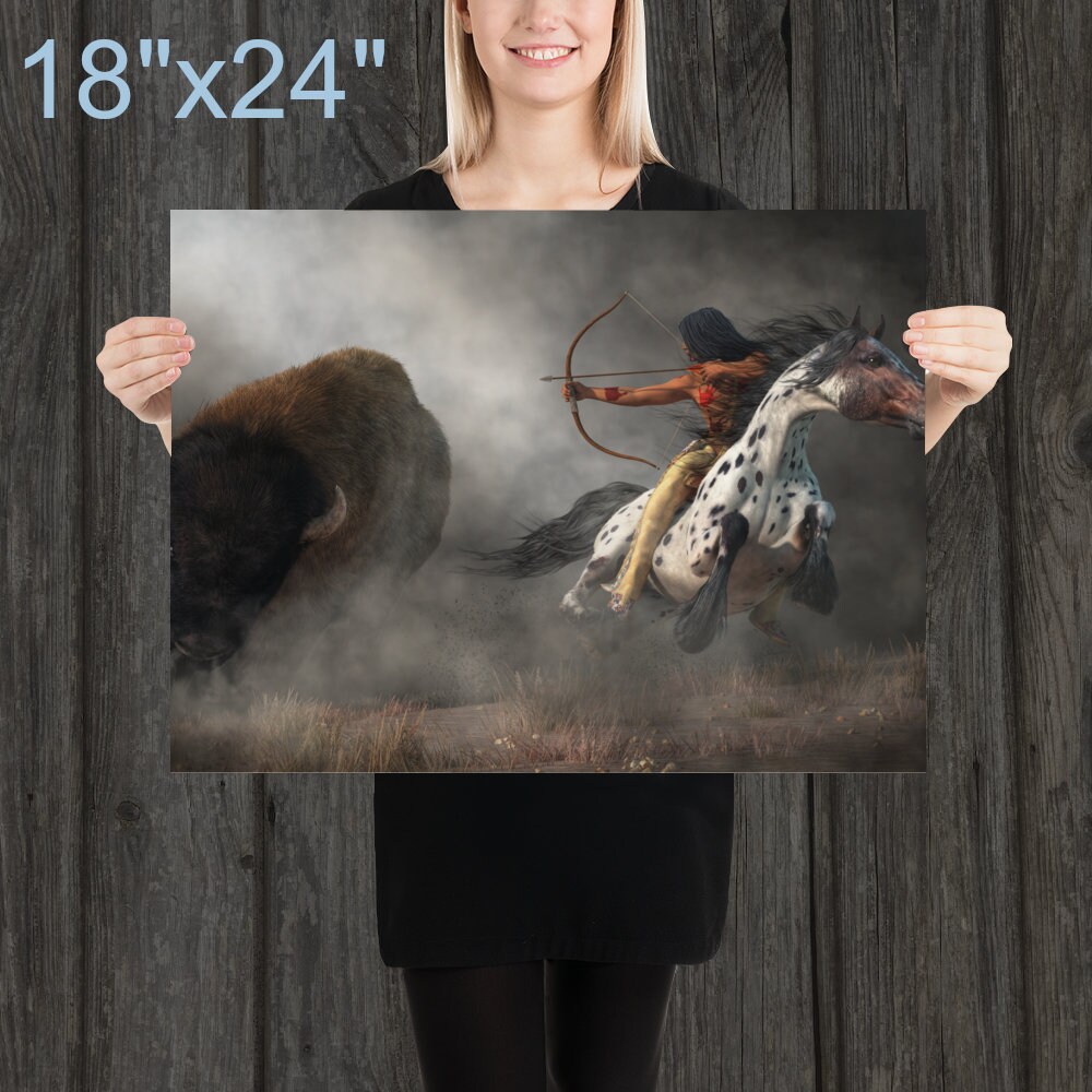 Buffalo Hunt Print Native American and Bison Themed Wall Art - Etsy