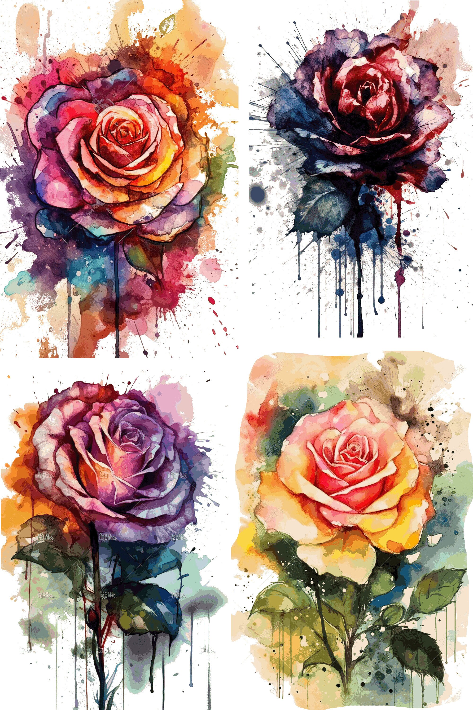 16 Downloadable Rose Inspired Watercolor Designs - Etsy