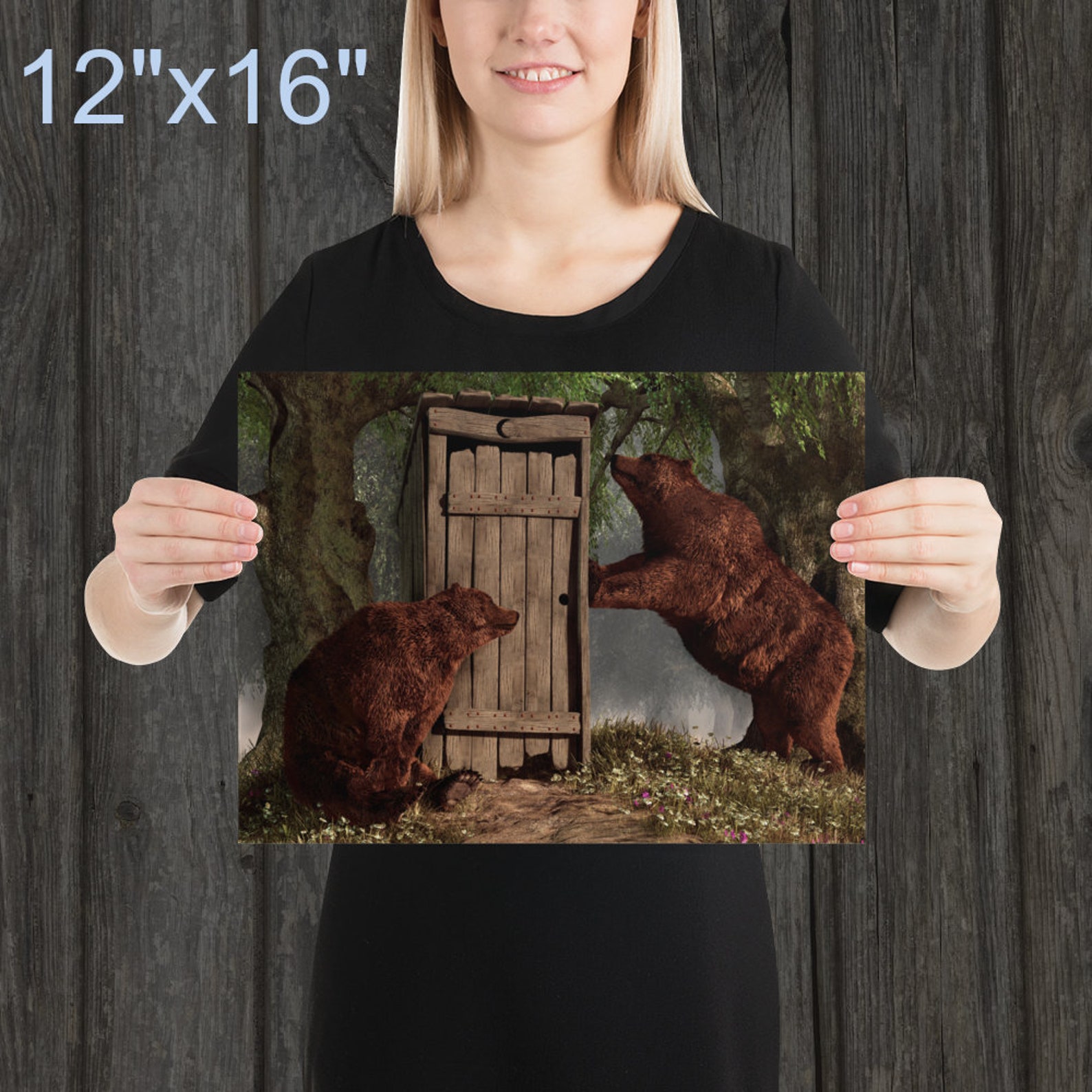 Bears Around the Outhouse - Print - Humorous Wildlife Wall Art - Etsy