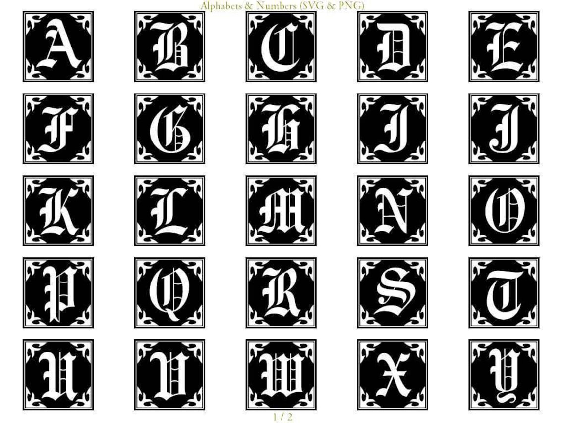 Alphabet Old English W/border Accents PNG and SVG Letters and Numbers ...
