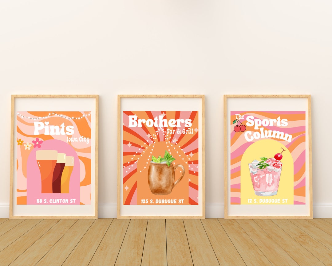 Iowa City Retro Bar Posters, Iowa Hawkeyes Bars, Set of 3, DIGITAL ...