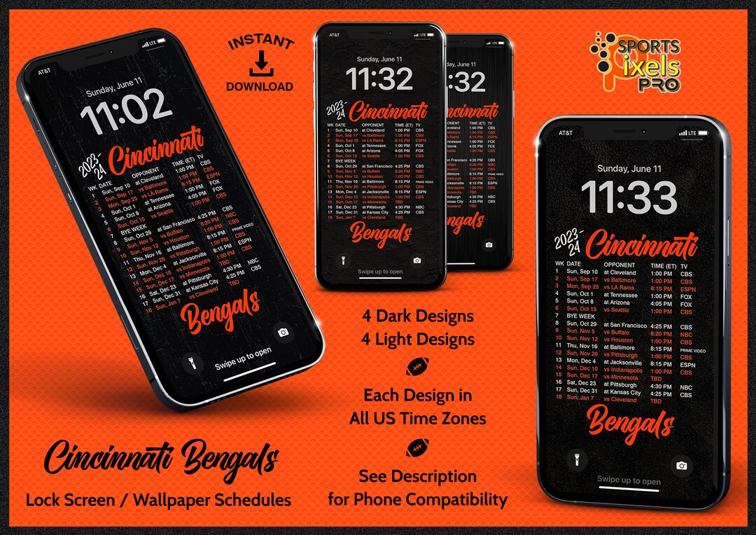 2023-24 Cincinnati Bengals Wallpaper Lock Screen Schedule - Etsy Hong Kong