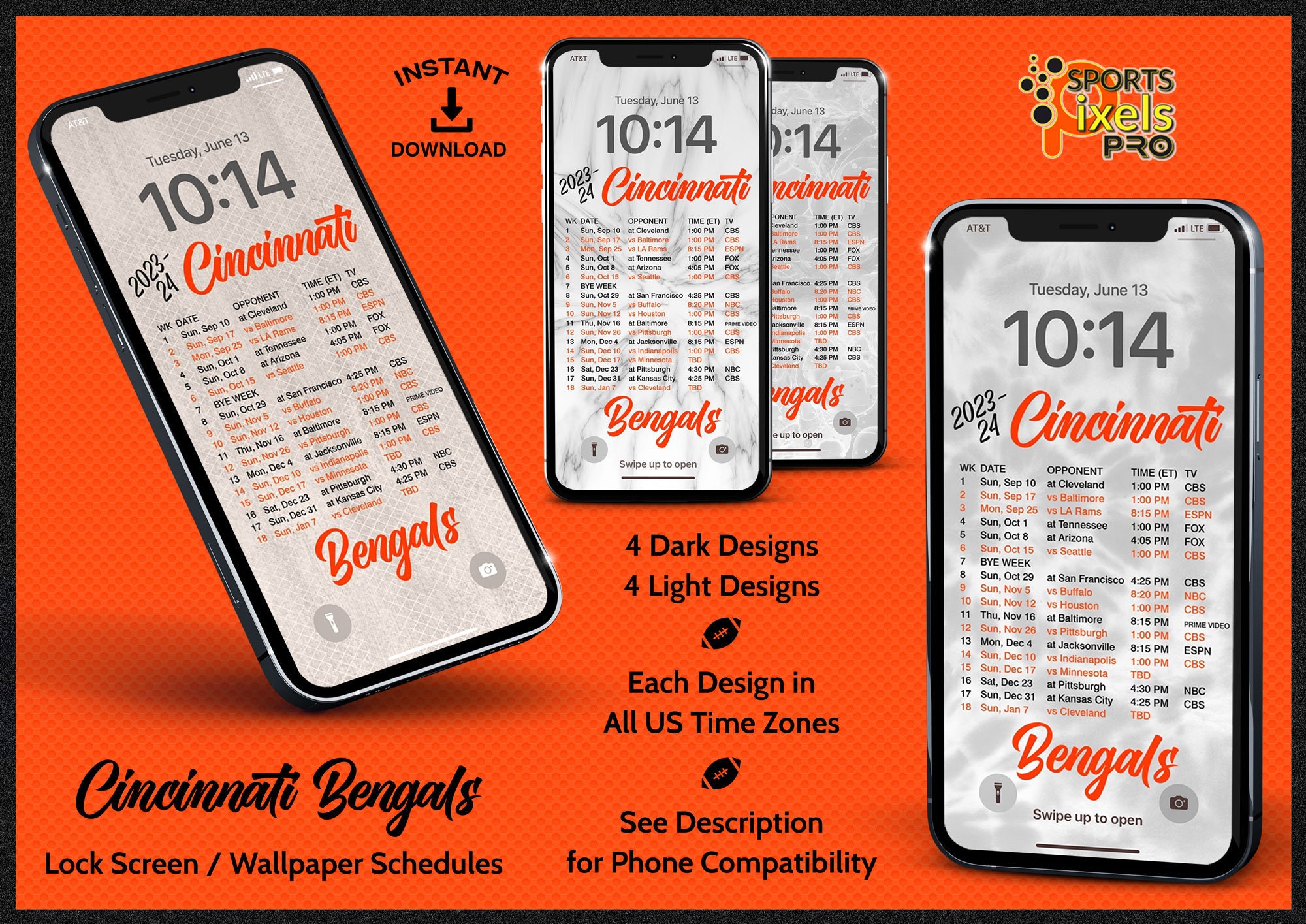 2023-24 Cincinnati Bengals Wallpaper Lock Screen Schedule - Etsy Hong Kong