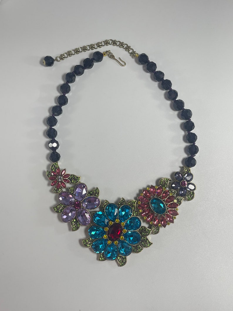 Heidi Dause Glorious Garden Floral Rhinestone Statement Necklace - Etsy