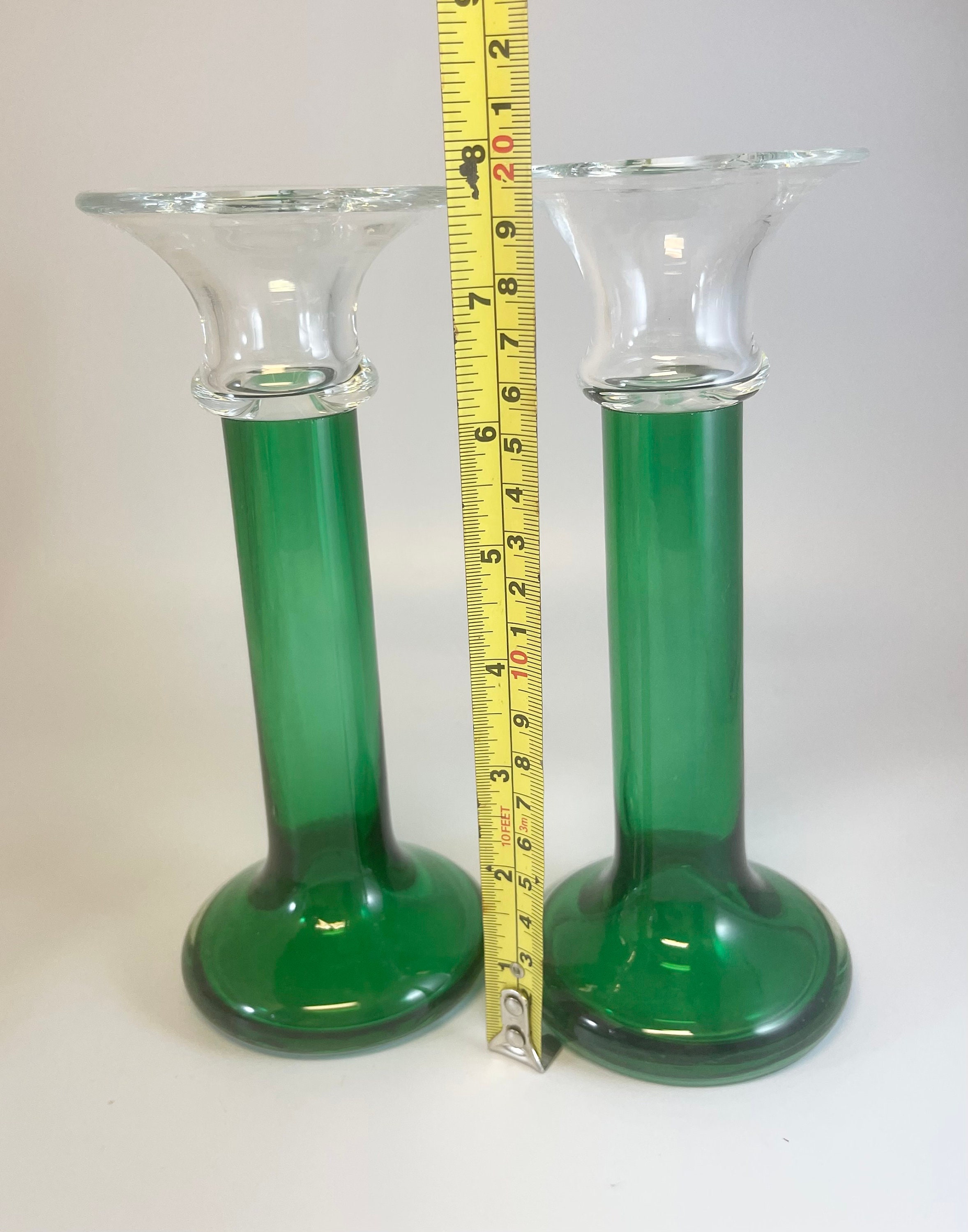 Crate & Barrel Green Glass Candlesticks Art Glass Candlesticks Vintage ...