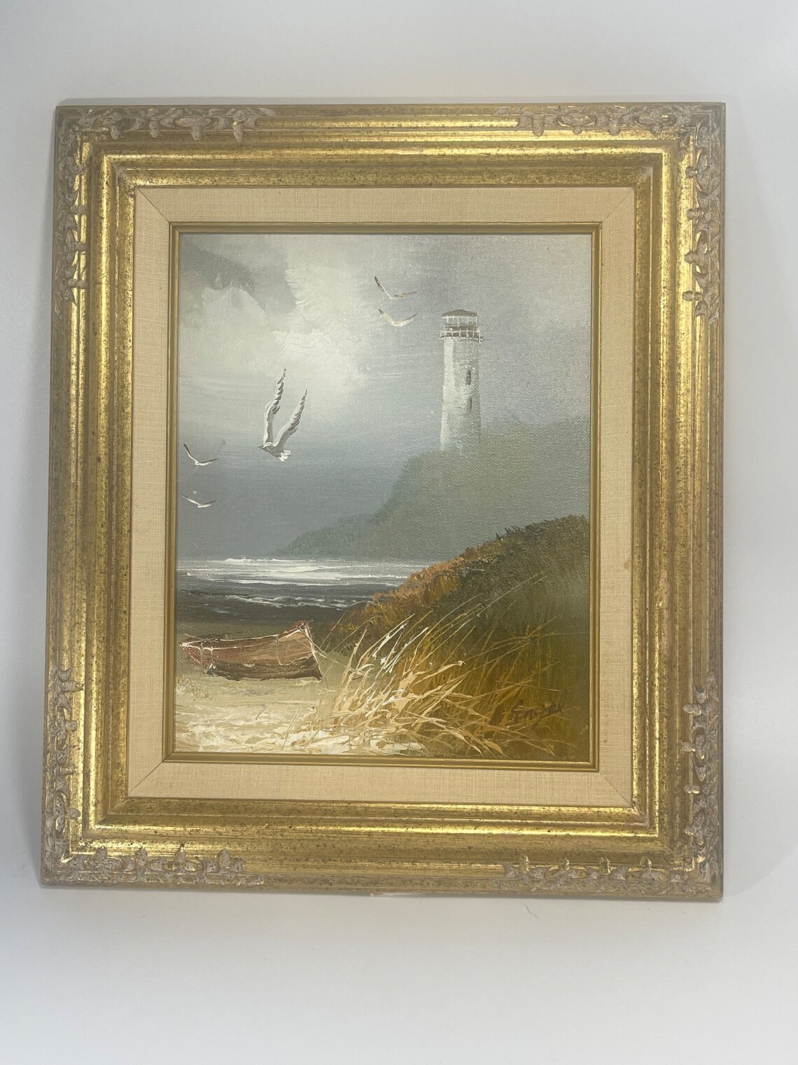 Original Signed Oil Painting Light House Framed Signed Art Work ...