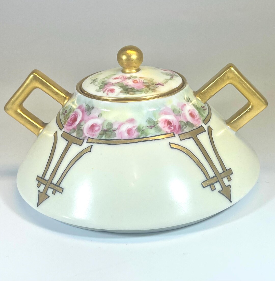 Antique Favorite Bavaria Art Deco Hand Painted Pink Roses Lidded Sugar ...