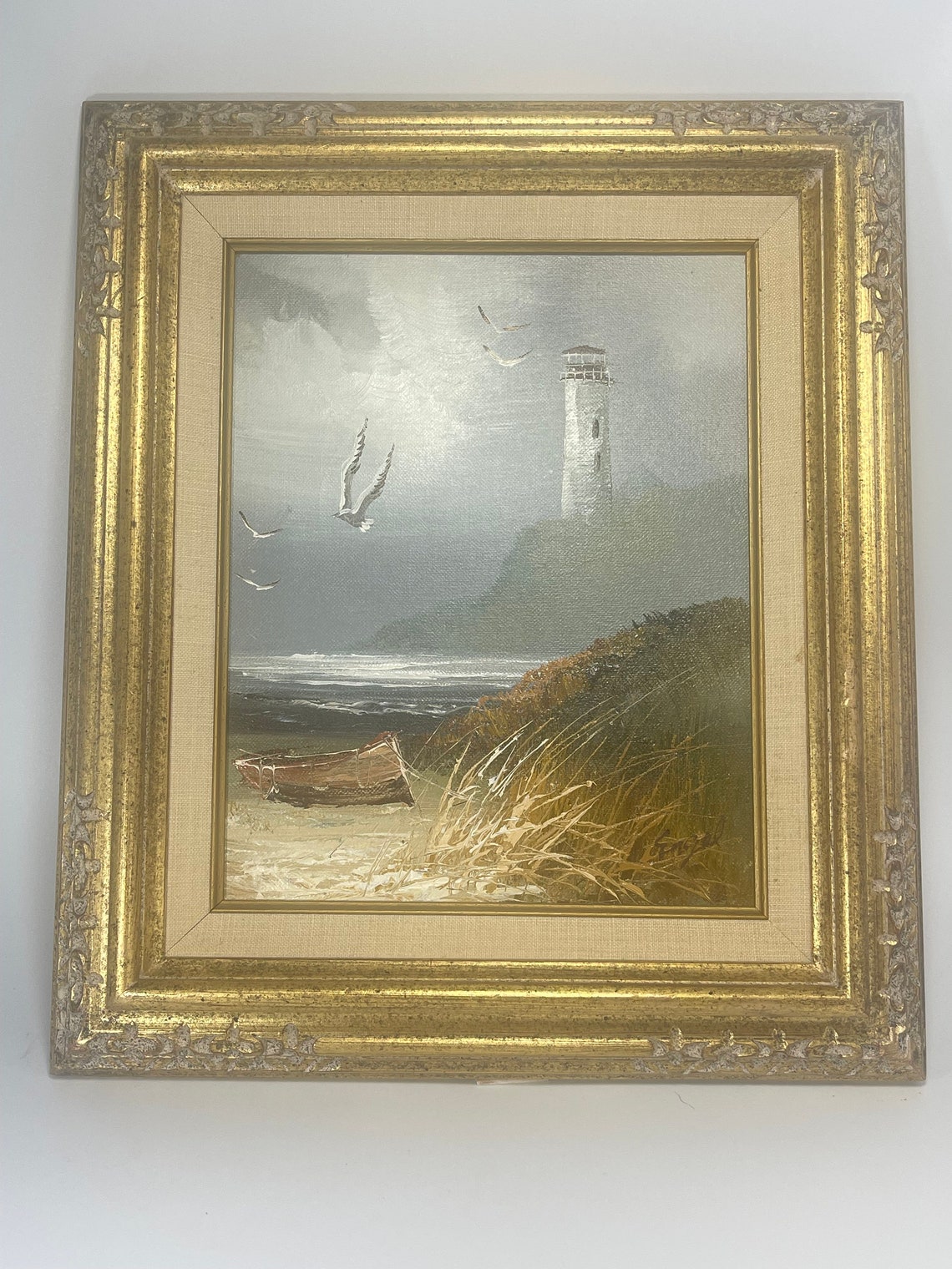 Original Signed Oil Painting Light House Framed Signed Art Work ...