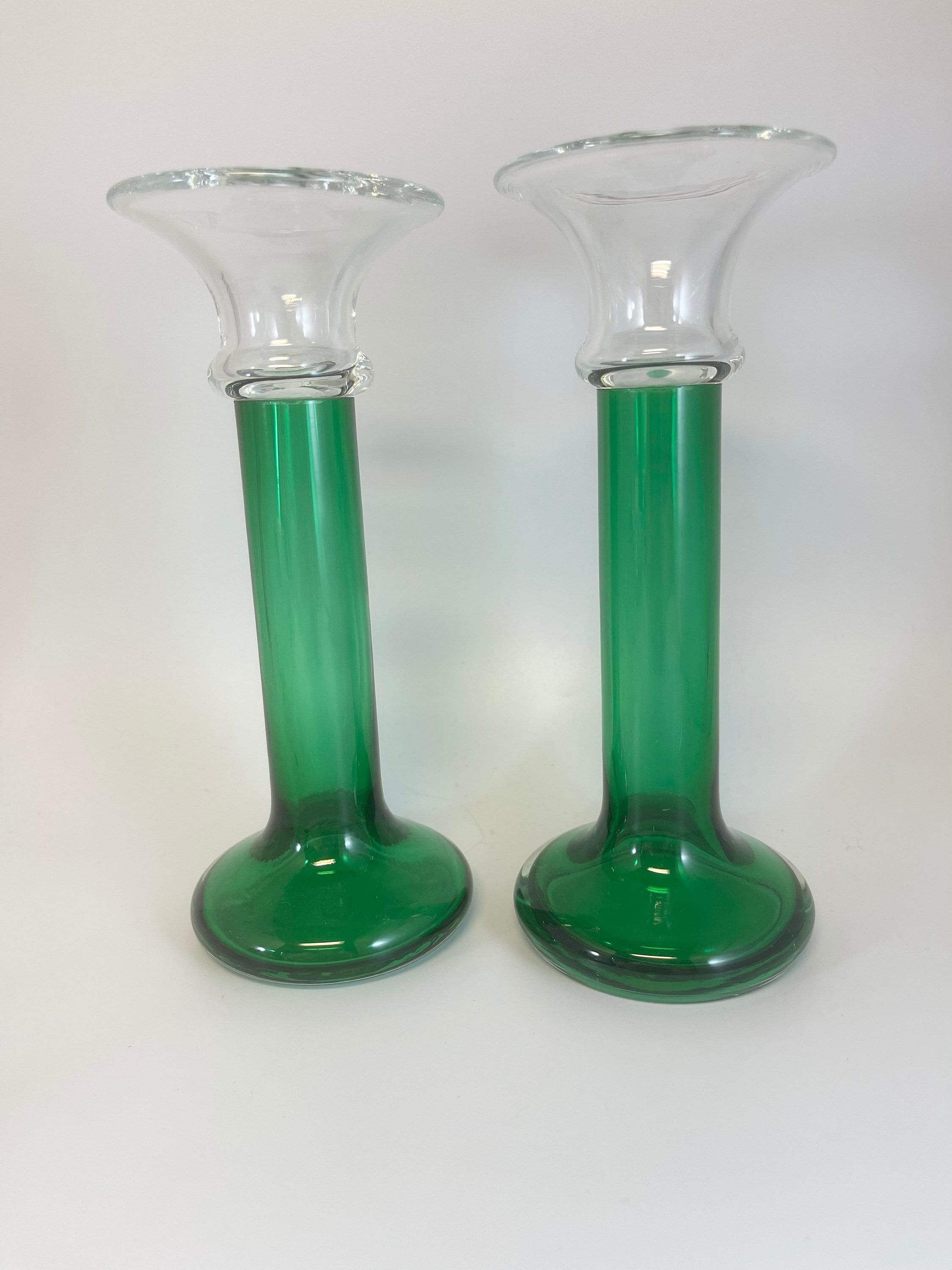 Crate & Barrel Green Glass Candlesticks Art Glass Candlesticks Vintage ...