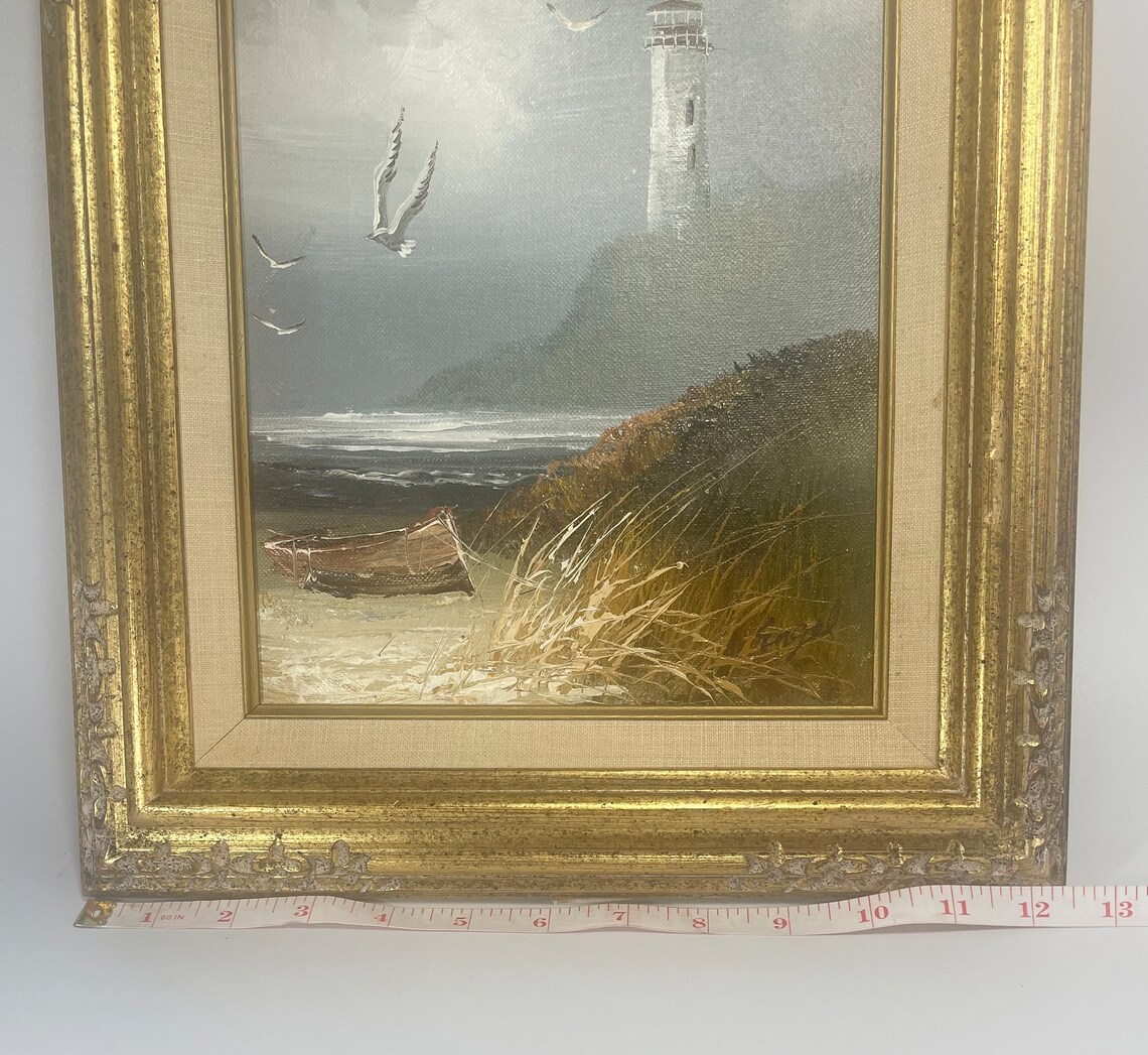 Original Signed Oil Painting Light House Framed Signed Art Work ...
