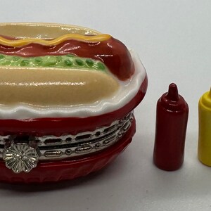 Hot Dog With Mustard and Ketchup Condiment Trinkets Porcelain Hinged ...