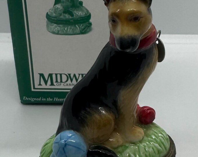 German Shepherd With Dog Tag Trinket Porcelain Hinged Box Midwest PHB ...