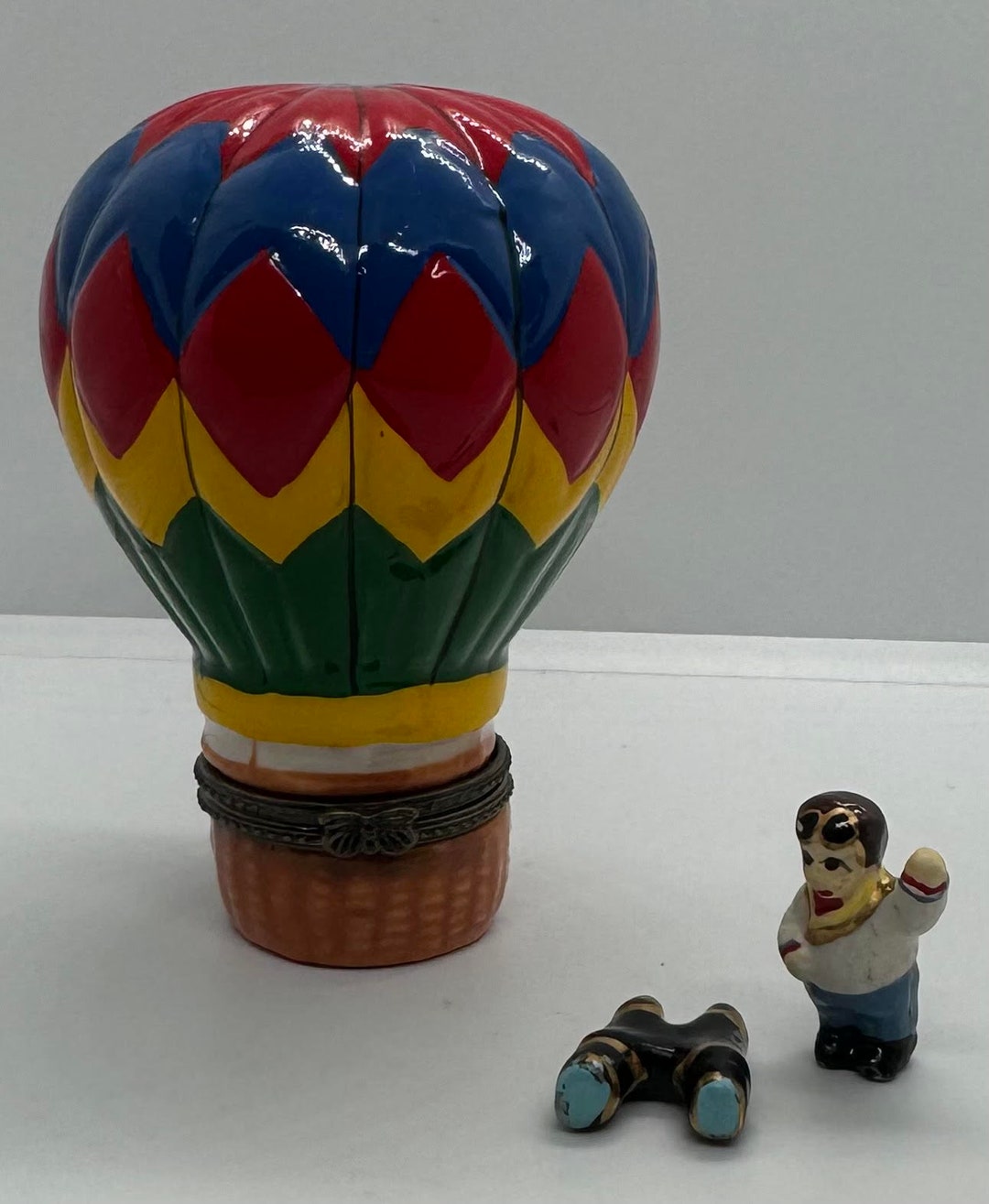 Hot Air Balloon With Pilot and Binoculars for Trinkets Porcelain Hinged ...