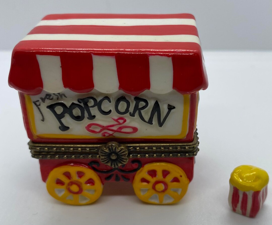 Popcorn Stand With Bag of Popcorn Trinket Porcelain Hinged Box - Etsy