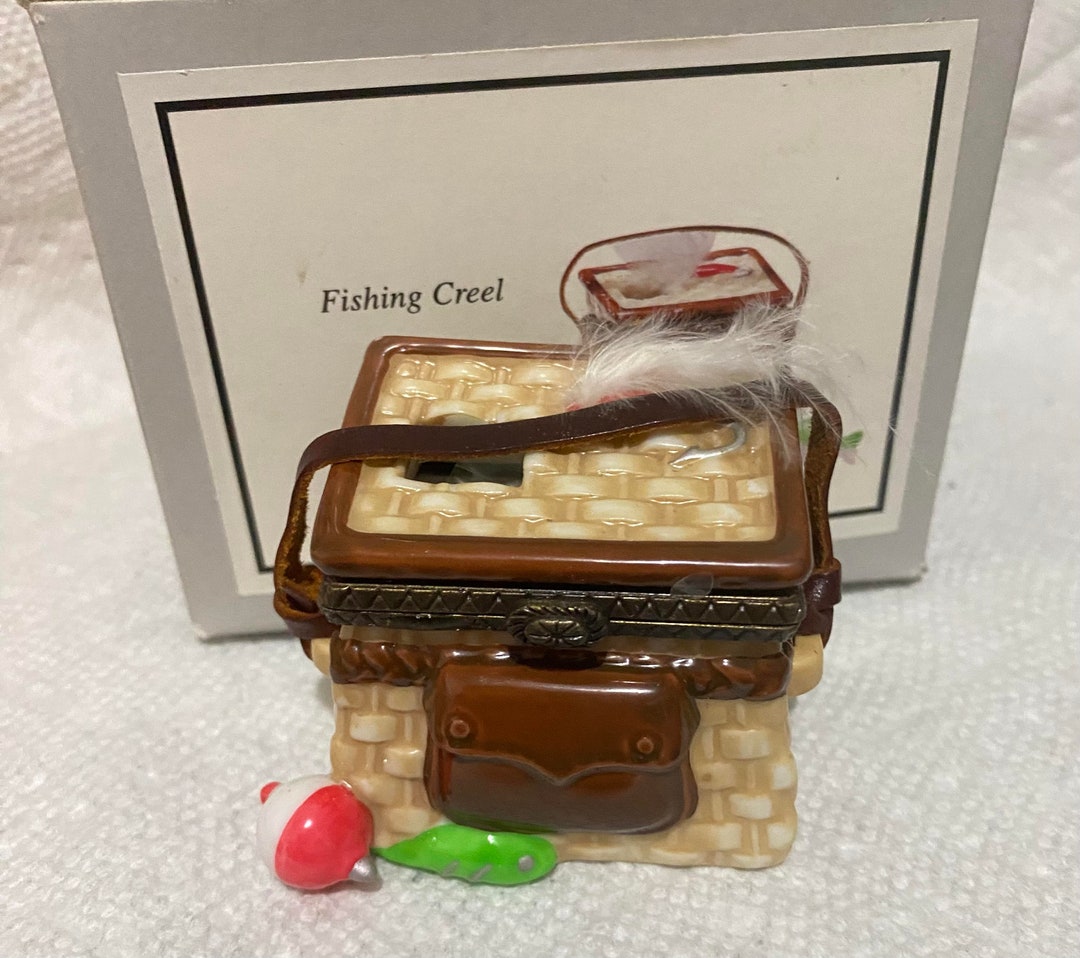 Fishing Creel Porcelain Hinged Box With a Fish Trinket Midwest PHB New ...