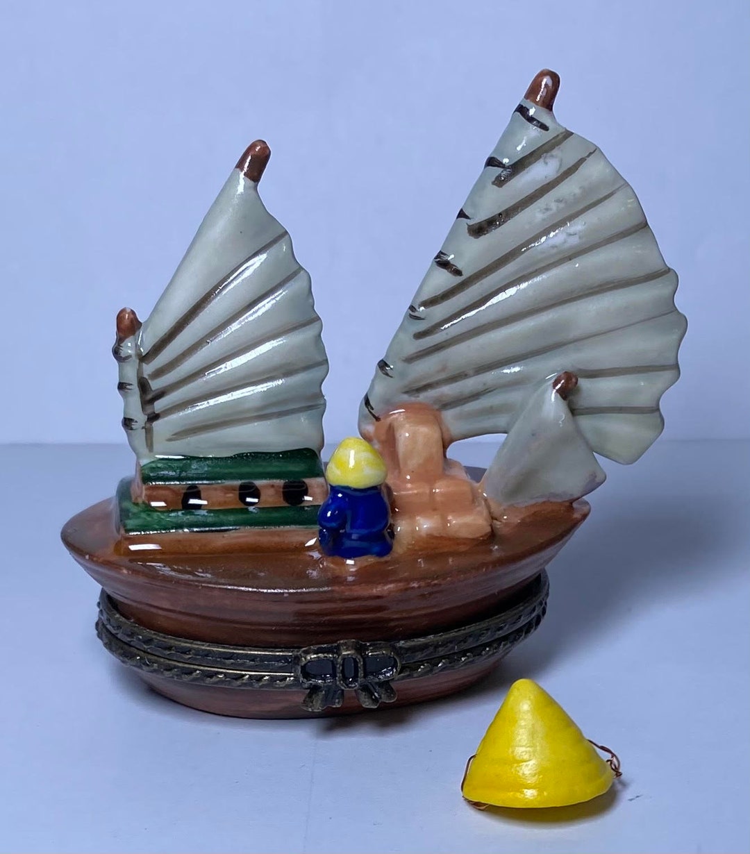 Chinese Sampan or Junk Boat With Hat Trinket Porcelain Hinged Box - Etsy
