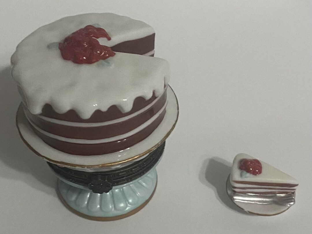 Chocolate Torte With Slice of Chocolate Cake Trinket Porcelain Hinged ...