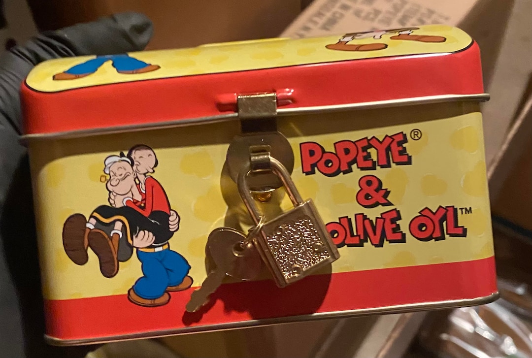Popeye and Olive Oyl Treasure Chest Trunk Tin Bank Lock and 2 Keys 2000 ...